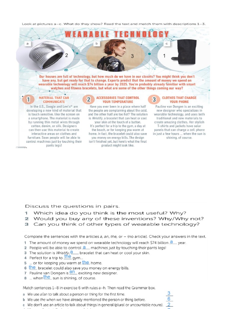 Wearable Technology and Article Usage Worksheet | PDF