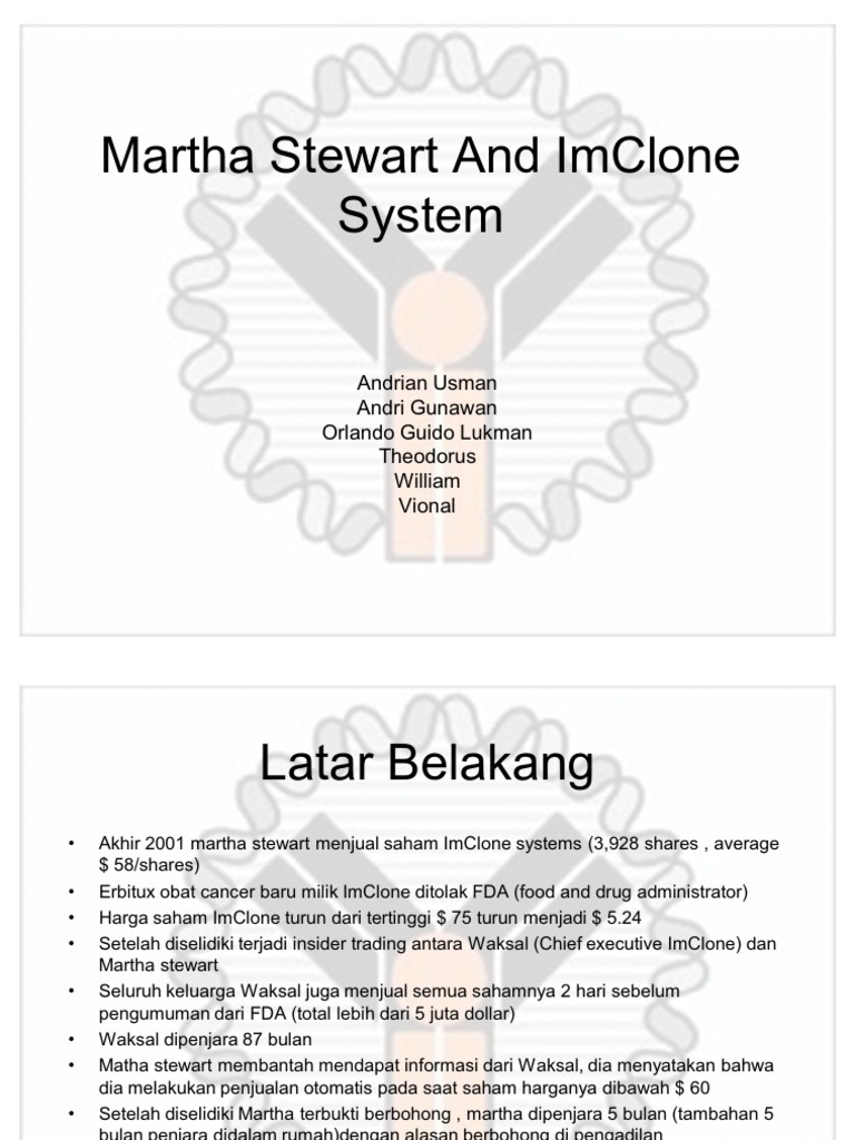 Martha Stewart and ImClone System | PDF | Hukum