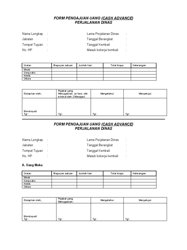 Form Advance Request Contoh | PDF