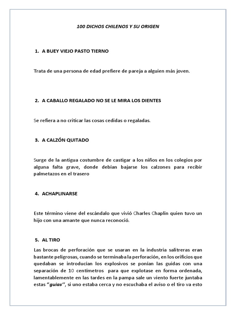 Dichos Chilenos y Su Origen1 | PDF | Chile