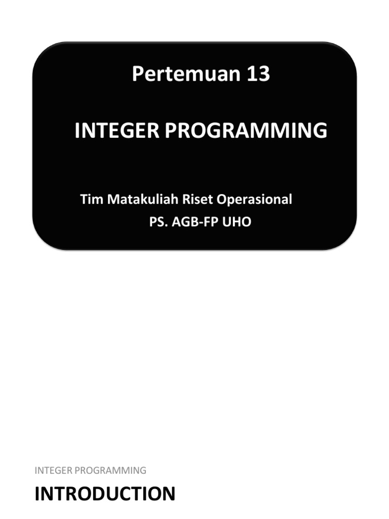 Pert 13 Integer Programming Ip Pdf
