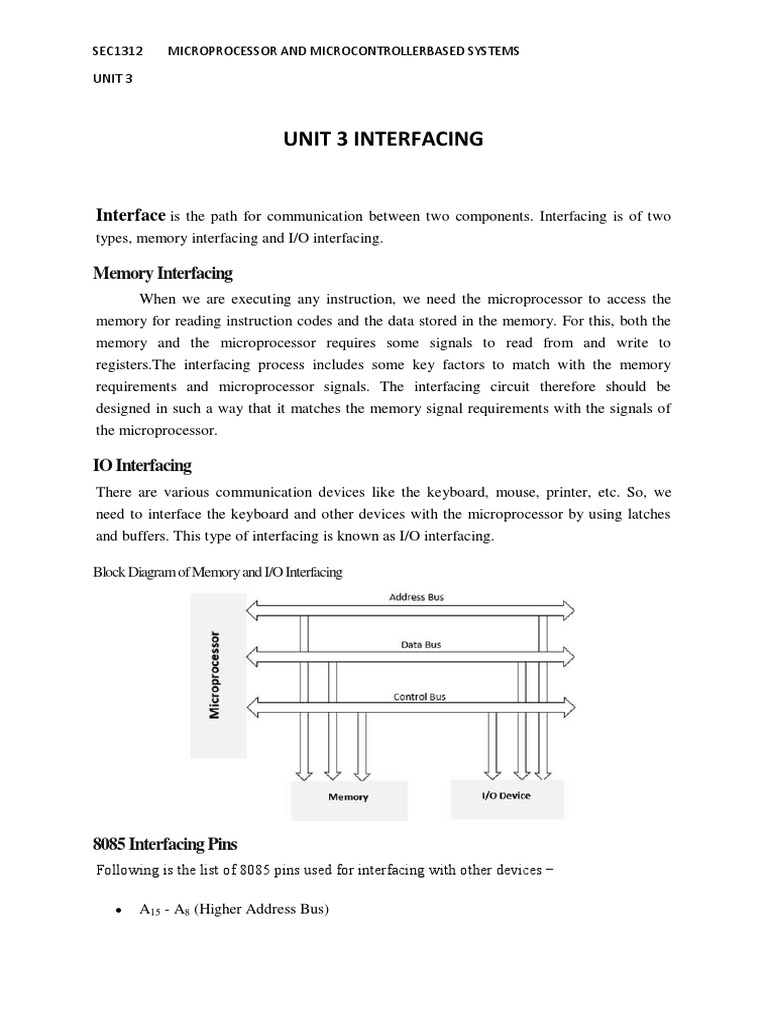 Unit 3 Interfacing: Interface | PDF | Input/Output | Central Processing Unit