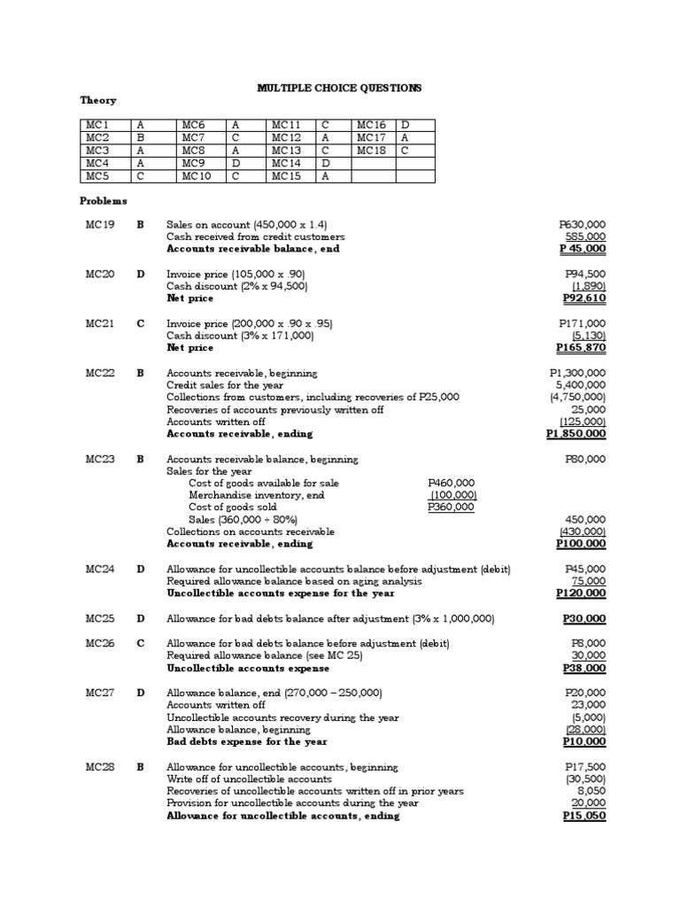 Accounts Receivable MCQs with Answers | PDF | Bad Debt | Accounting