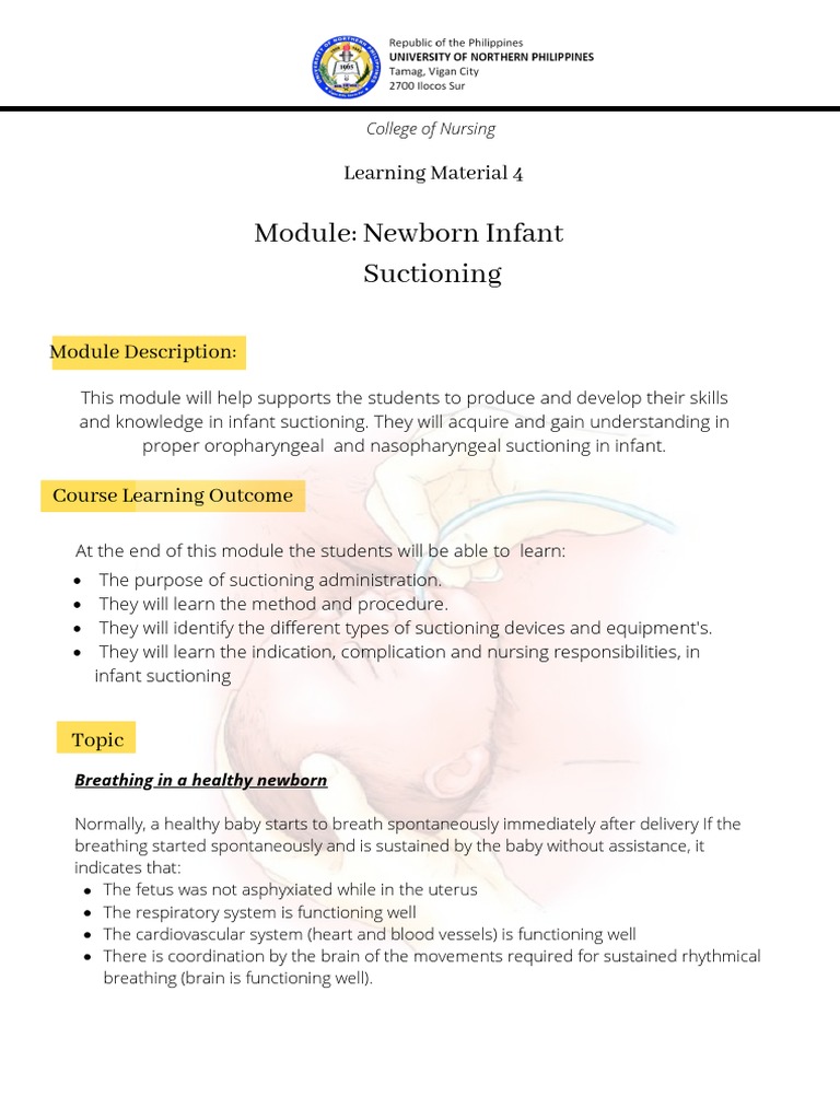 Module: Newborn Infant Suctioning: Learning Material 4 | PDF ...