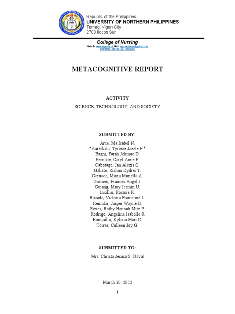 Metacognitive Report: College of Nursing | Download Free PDF ...