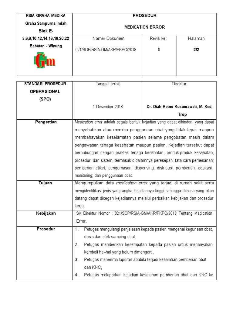 Sop Medication Error Pkpo 71 | PDF