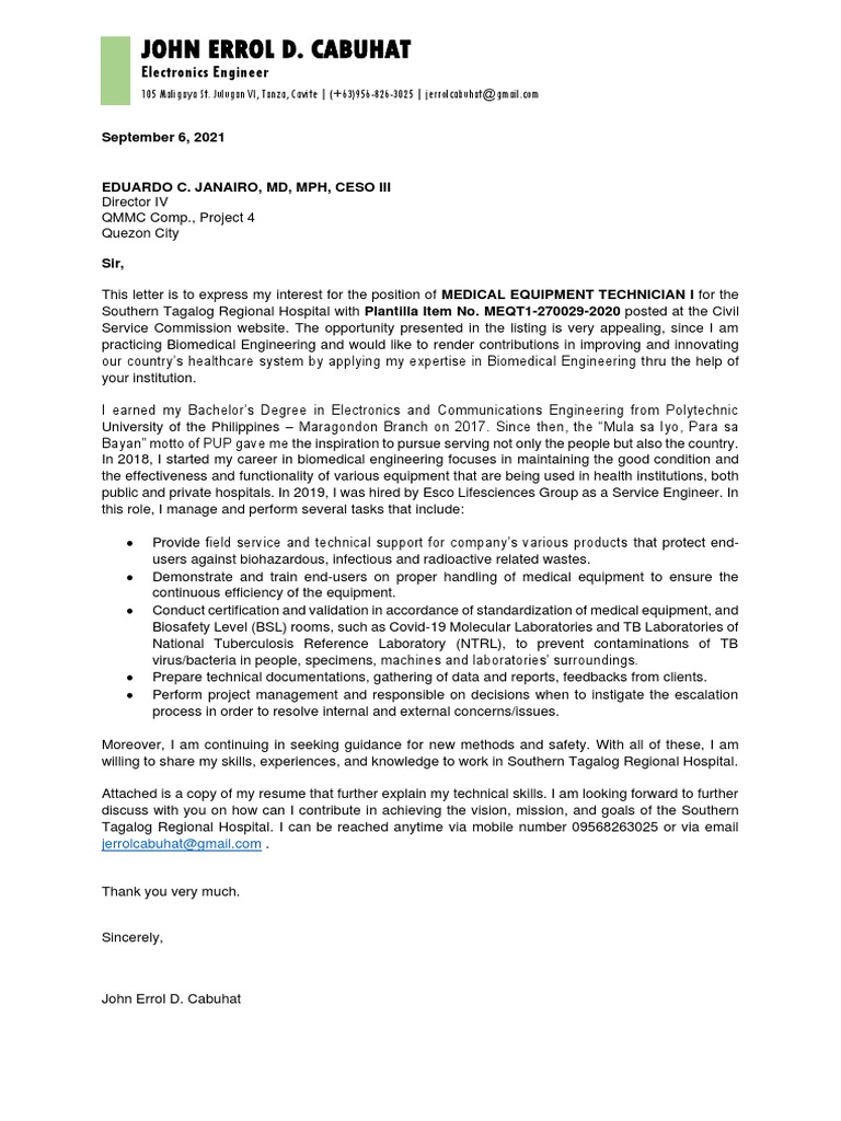 Cabuhat, John Errol D_Letter of Intent | PDF | Laboratories ...
