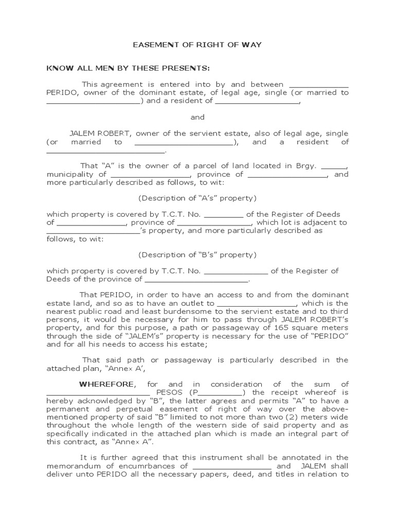 EASEMENT OF RIGHT OF WAY | PDF | Easement | Property