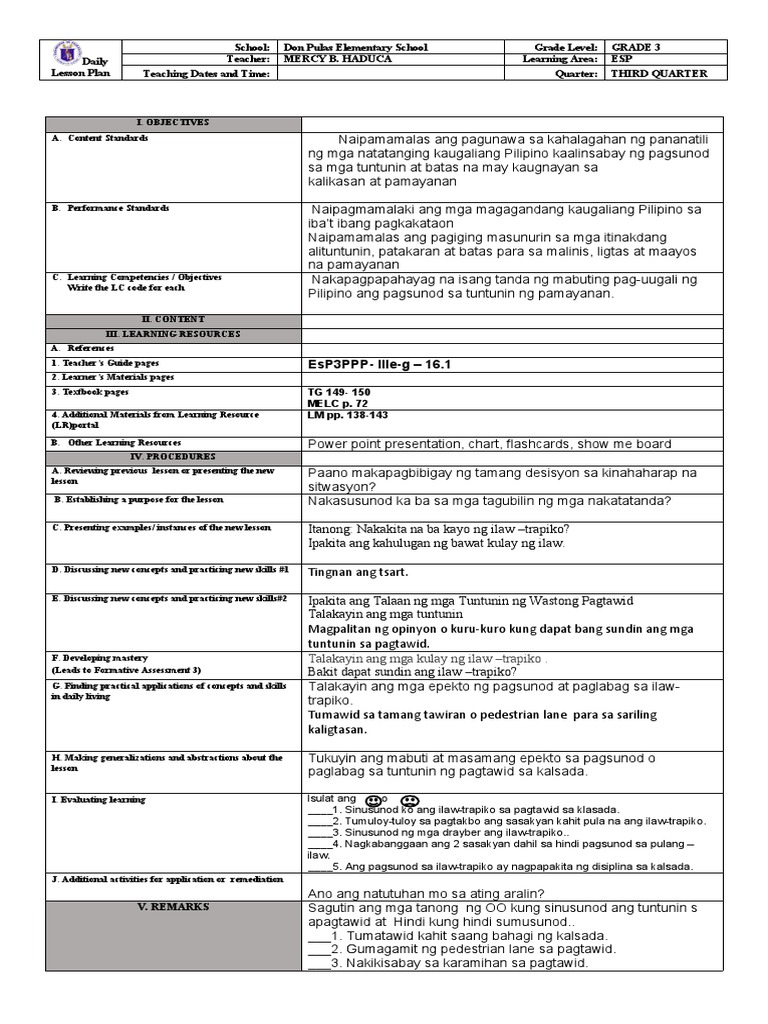 Daily Lesson Plan ENGLISH | PDF