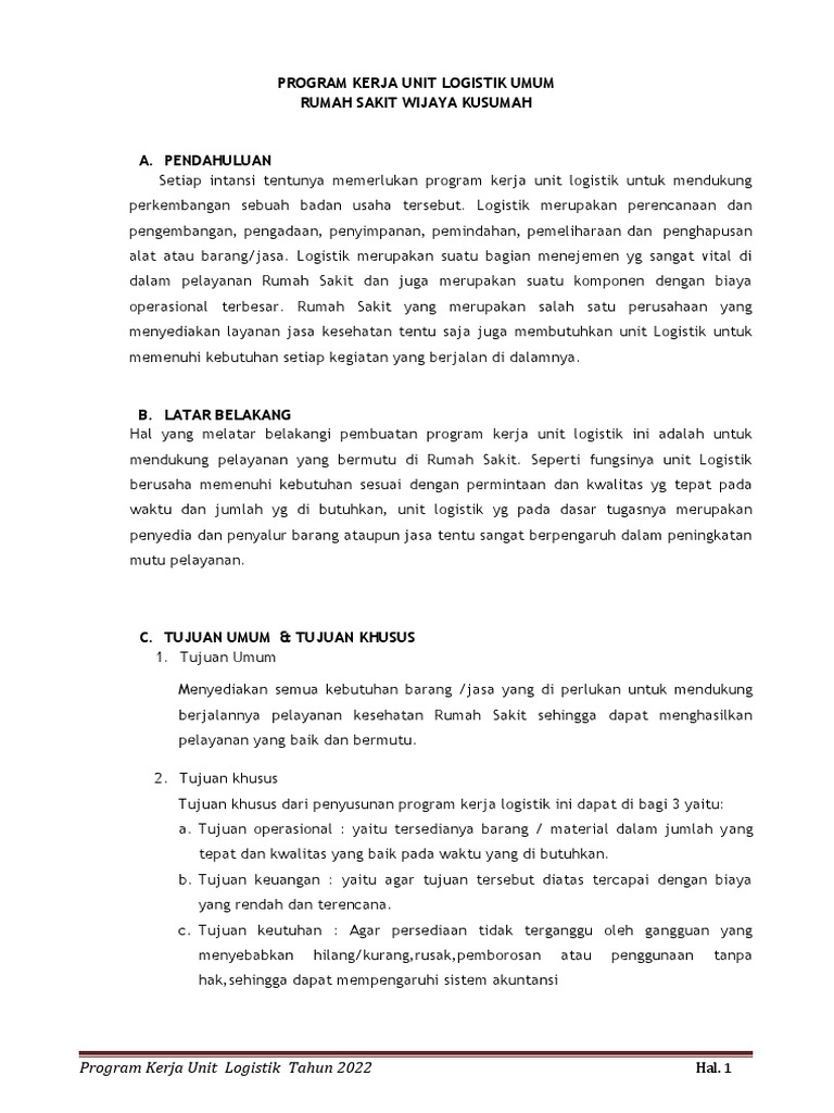 Program Unit Kerja Logistik 2021 | PDF