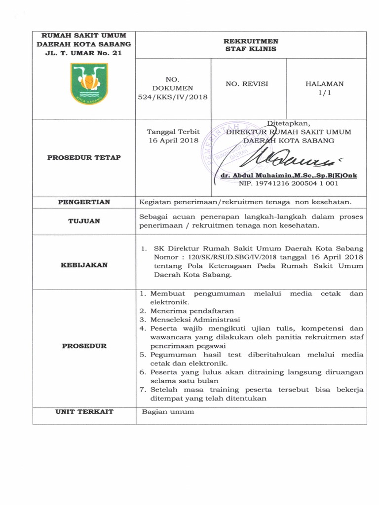 Spo Rekrutmen Staf Klinis | PDF