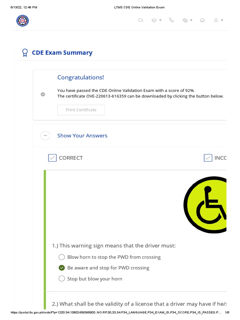 LTMS CDE Online Validation Exam | PDF | Driver's License | Vehicles