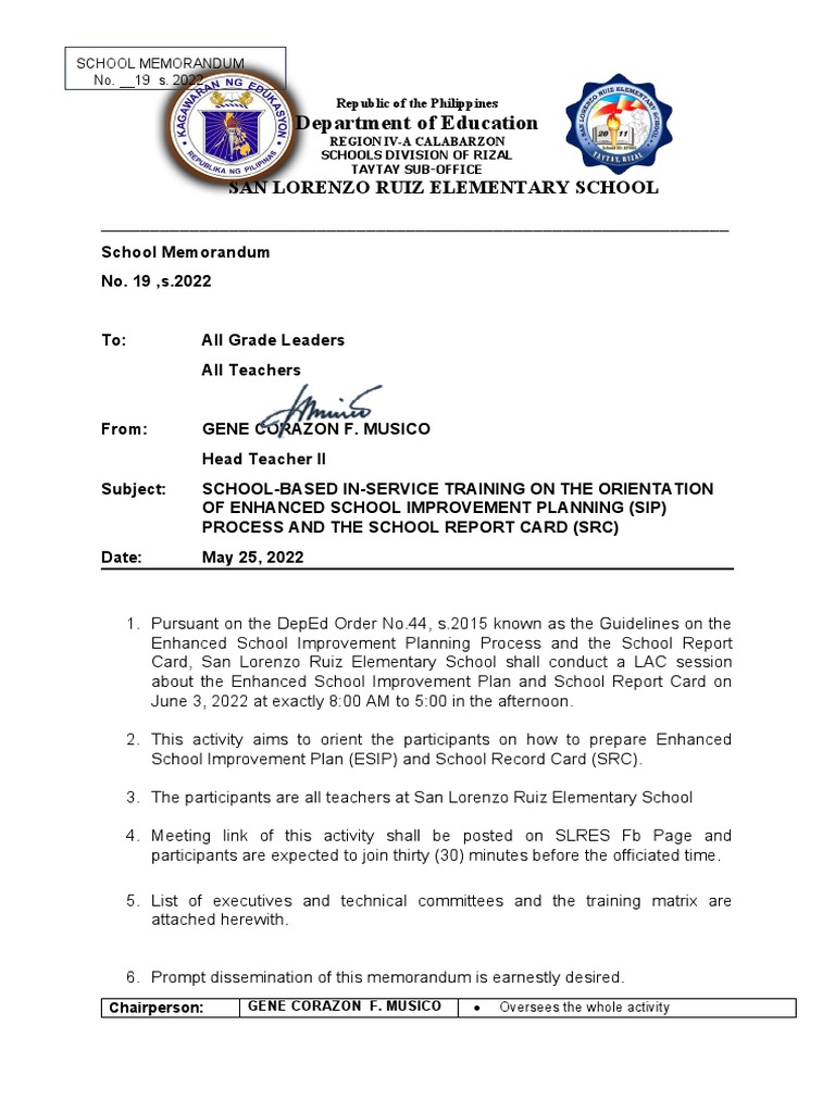 INSET MEMO-on-ESIP-and-SRC-Orientation | PDF