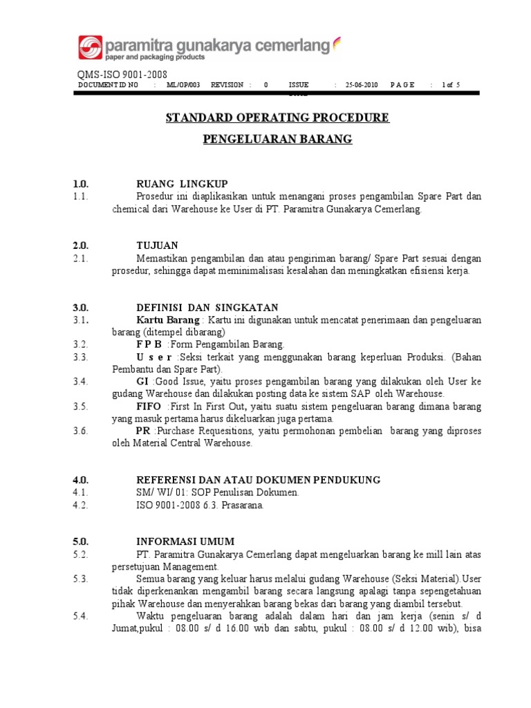 ML Op 003 Rev 00 Pengeluaran Barang | PDF