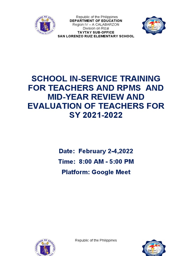 SLRES Mid-Year INSET for Teachers RPMS Review | PDF