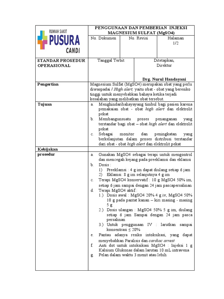 Penggunaan Dan Pemberian Injeksi Magnesium Sulfat | PDF