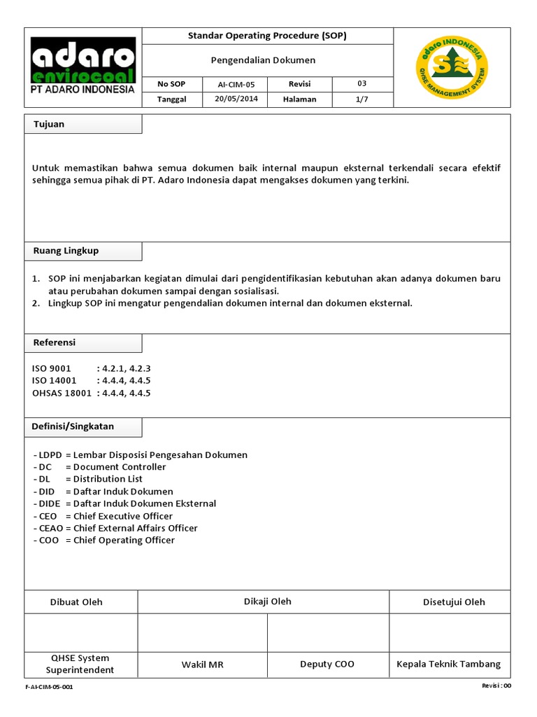AI-CIM-05 Pengendalian Dokumen AI - Rev03 | PDF
