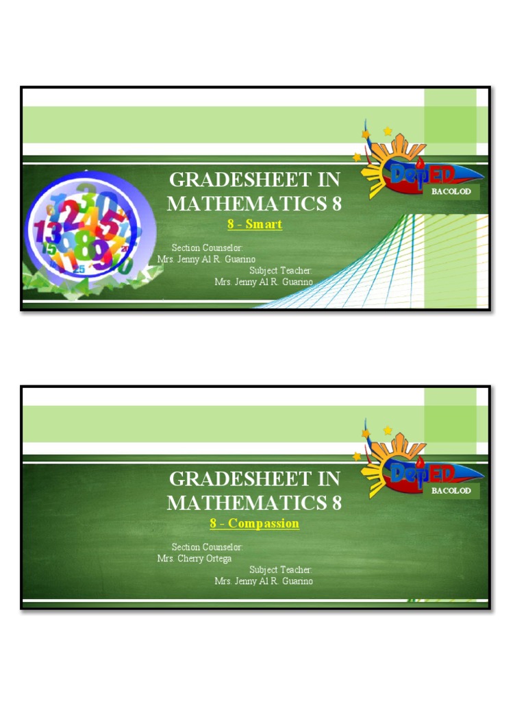 Gradesheet in Mathematics 8: 8 - Smart | PDF