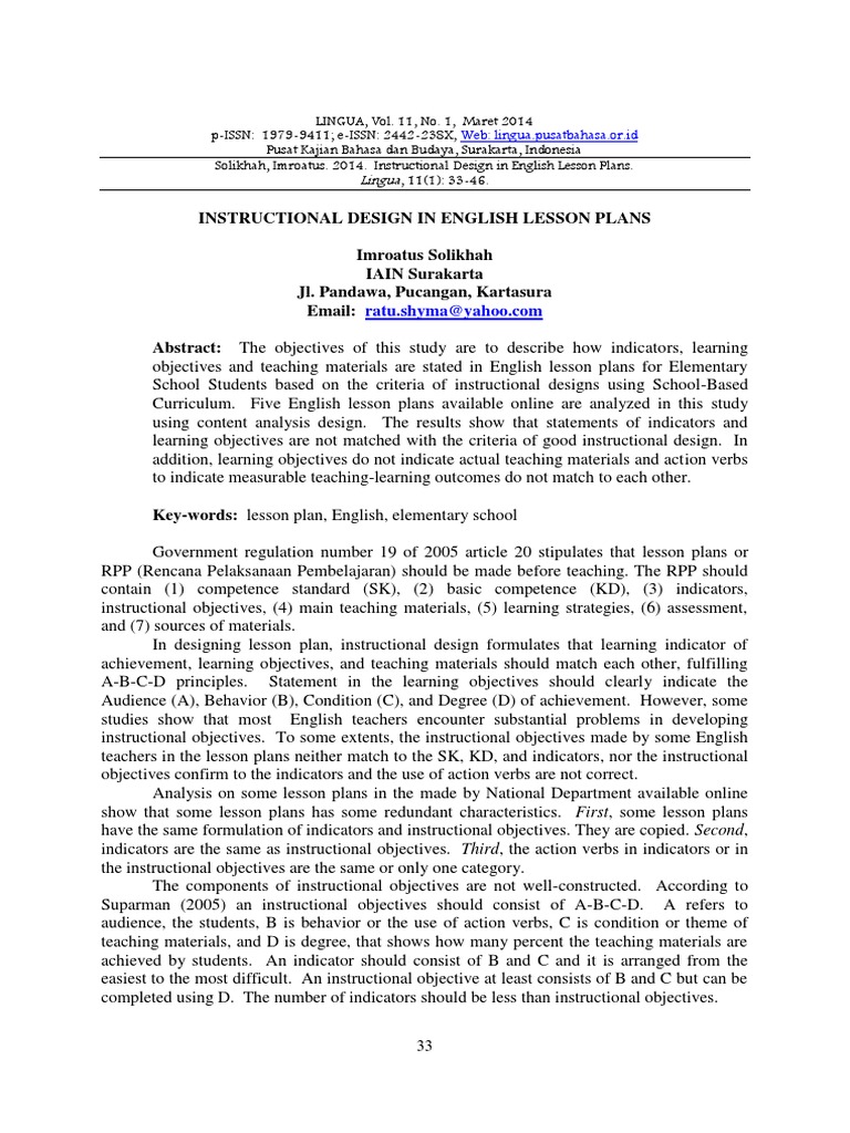 Instructional Design in English Lesson Plans | PDF | Lesson Plan ...