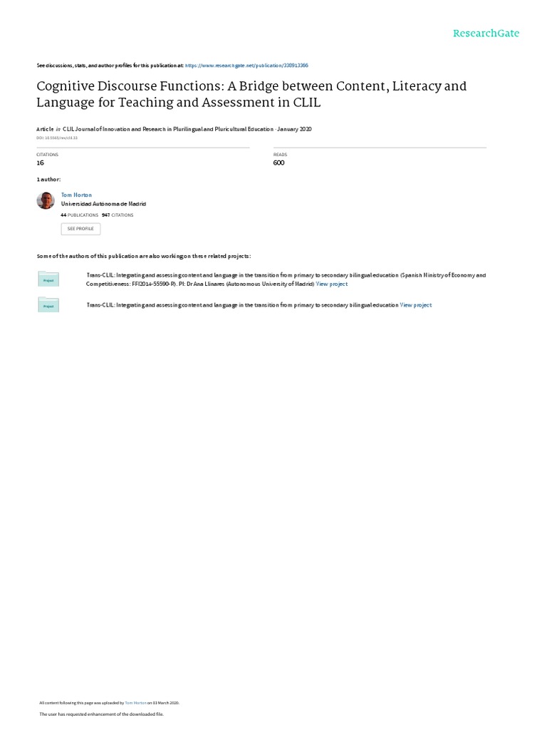 Cognitive Discourse Functions A Bridge Between Con | PDF | Learning | Literacy