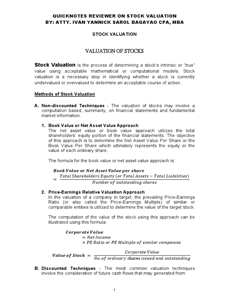 Stock Valuation Methods and Examples | PDF | Valuation (Finance ...