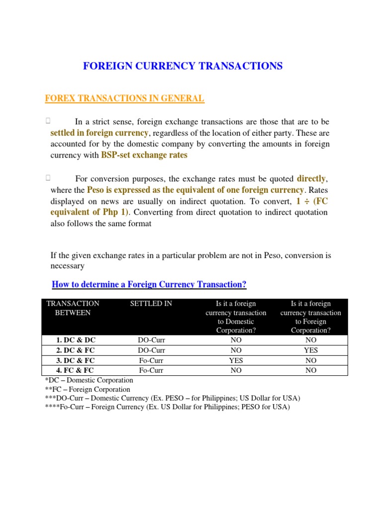 Foreign Currency Transactions: Forex Transactions in General | PDF ...