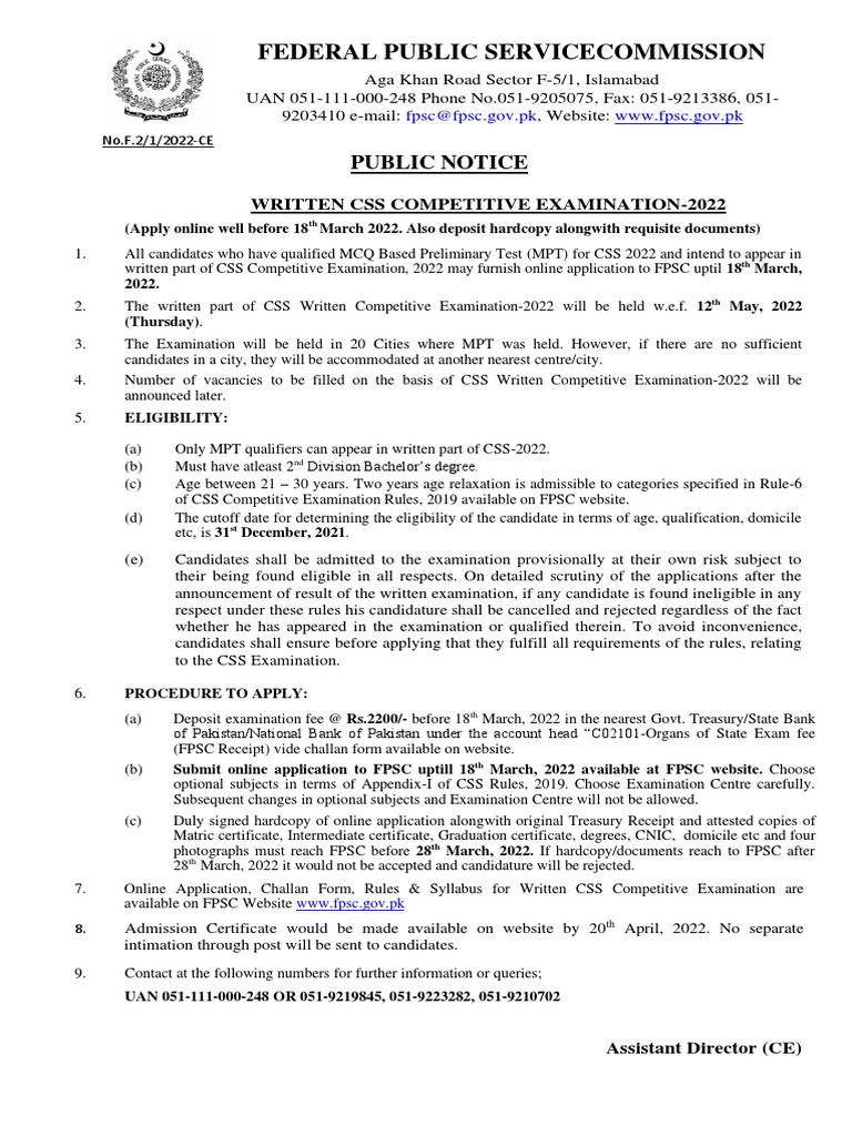 Css Written Exam Schedule 2022 | PDF | Test (Assessment) | University ...