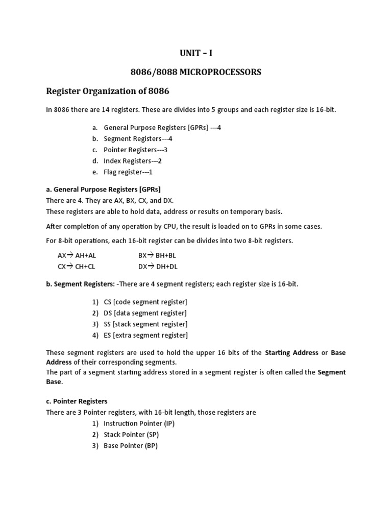 Register Organization and Functional Units of the 8086 Microprocessor | PDF | Central Processing ...