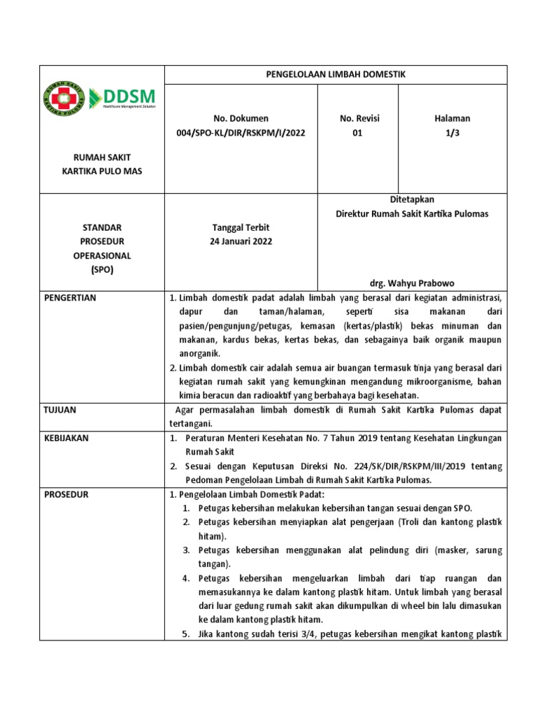 Spo Pengelolaan Limbah Domestik | PDF