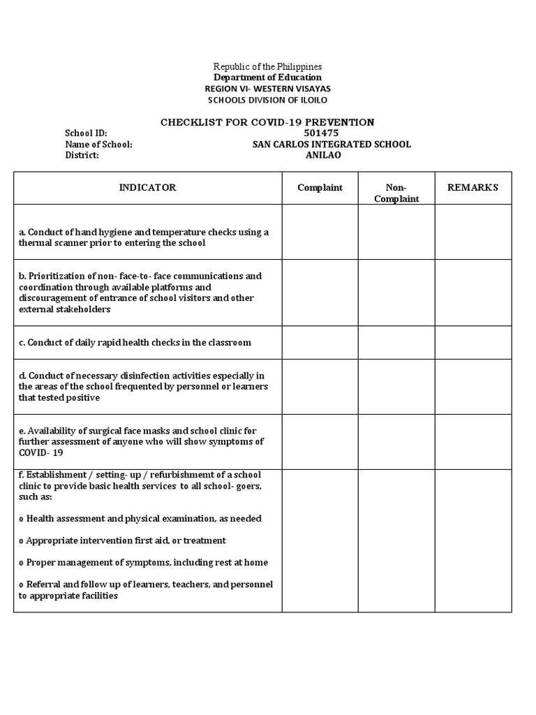 Checklist For Prevention | PDF | Disability | Inclusion (Education)