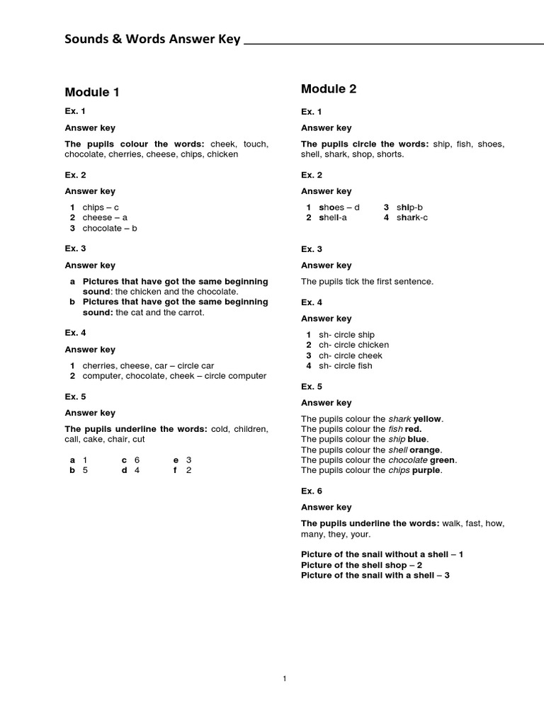 Sounds & Words Answer Key | PDF | Foods