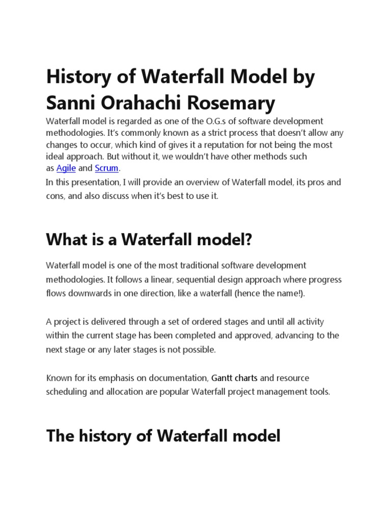History and Overview of Waterfall Model | PDF | Software Development ...