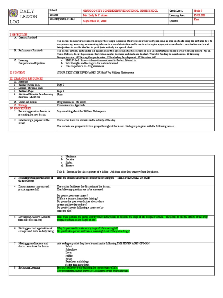 Lesson Plan in English with NDEP Integration | PDF | Reading ...