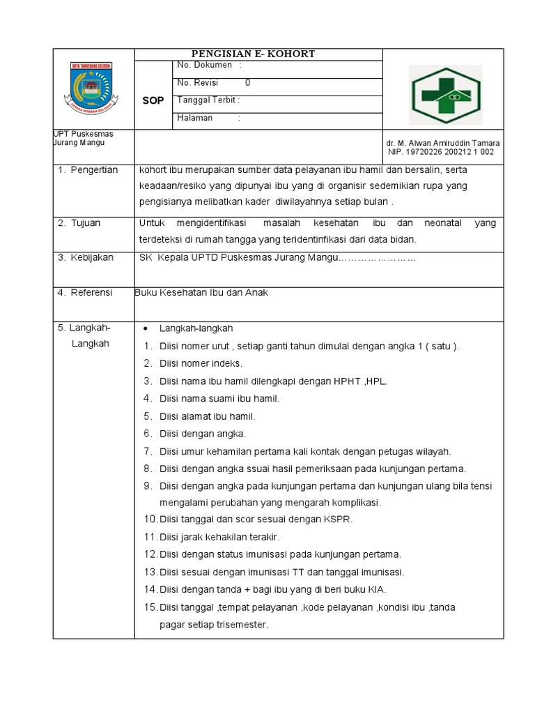 Sop-Pengisian E - Kohort | PDF
