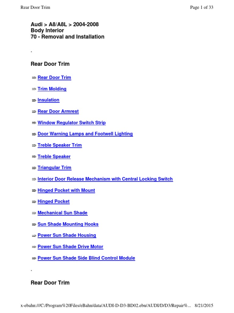 Audi A8/A8L 2004-2008 Body Interior 70 - Removal and Installation | PDF ...