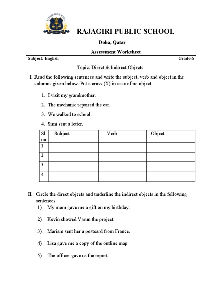 SELENE HEAVEN - WS-Assessment-Direct & Indirect Objects | PDF