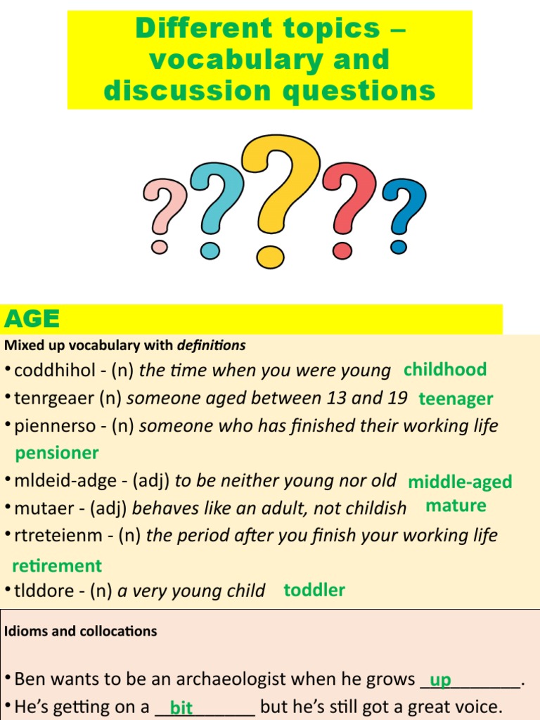 Vocabulary Idioms and Discussion Questions Conversation Topics Dialogs ...