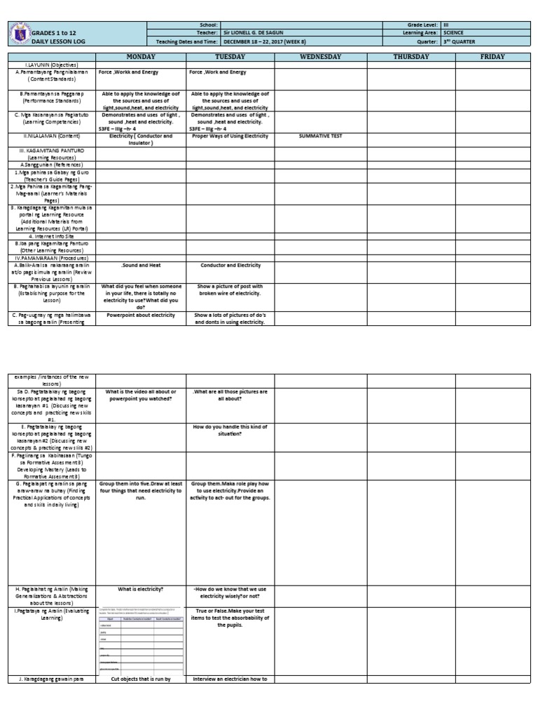 Science 3 - Q3 - W8 DLL | PDF | Educational Assessment | Cognitive Science
