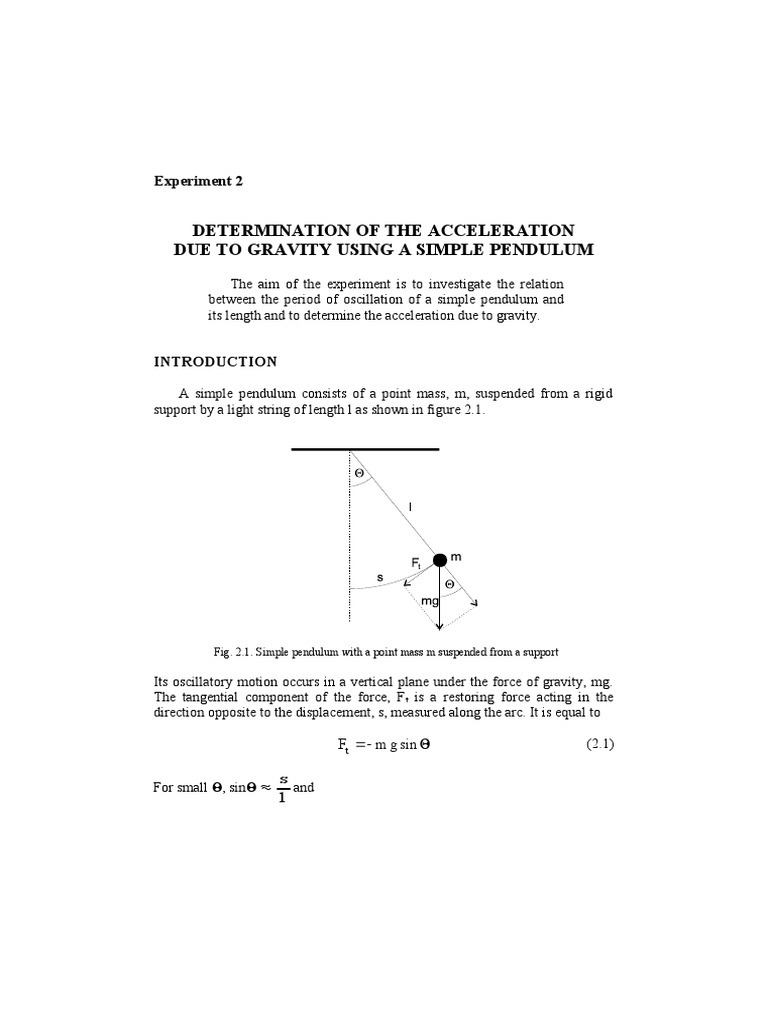 Determination of The Acceleration Due To Gravity Using A Simple Pendulum | PDF | Pendulum ...