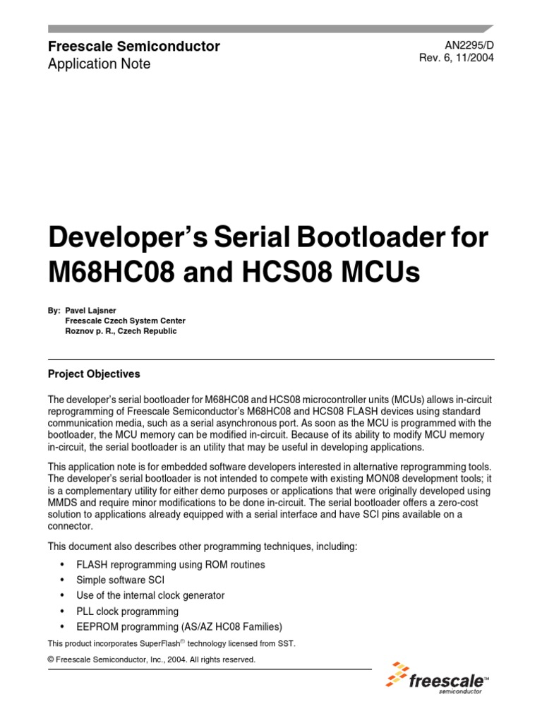 AN2295 - Developer's Serial Bootloader For M68HC08 and HCS08 | PDF | Booting | Flash Memory