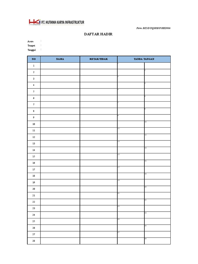 Format Daftar Hadir Rapat Manajemen | PDF