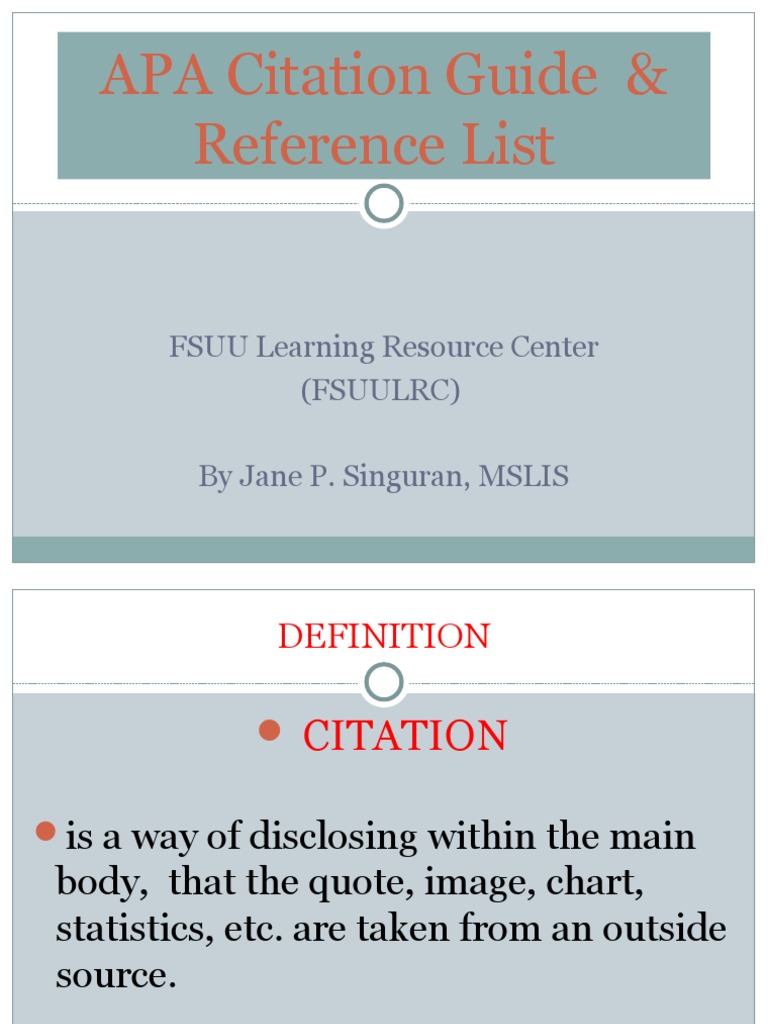 APA Citation Guide & Reference List: FSUU Learning Resource Center ...