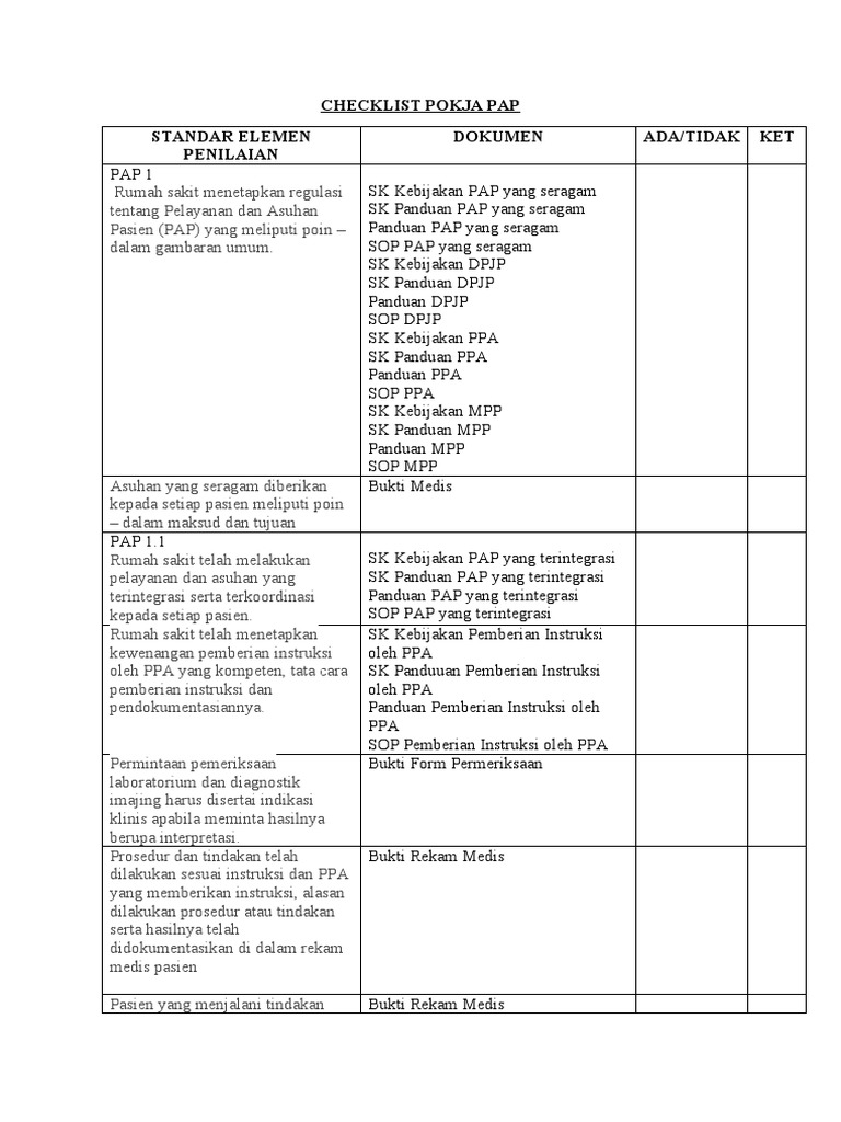 Ceklis PAP | PDF | Pengembangan Diri | Kesehatan Holistik