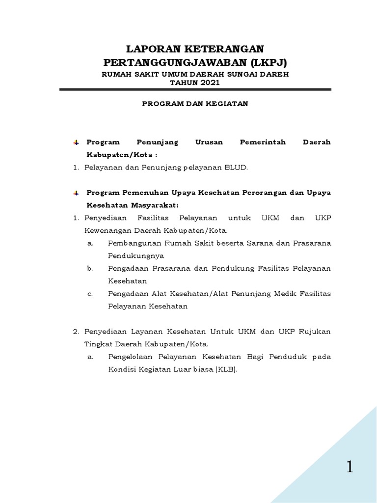 LKPJ RSUD 2021 Program Dan Kegiatan | PDF