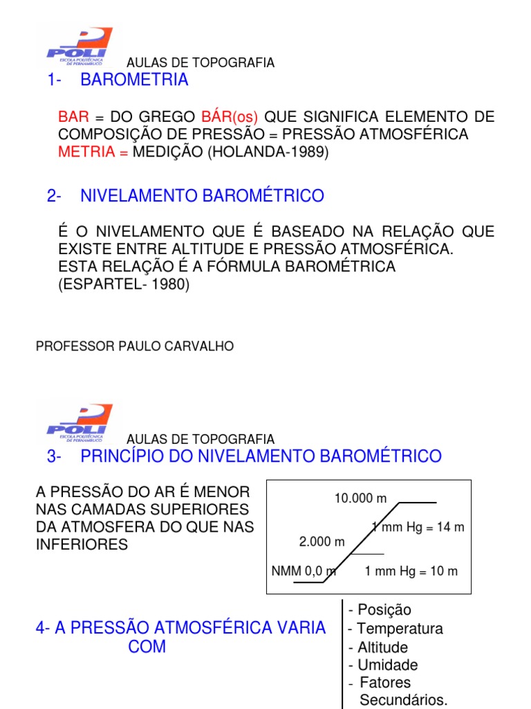 PCarvalho TopAlt Nivelamento Barometria | PDF | Pressão | Altímetro