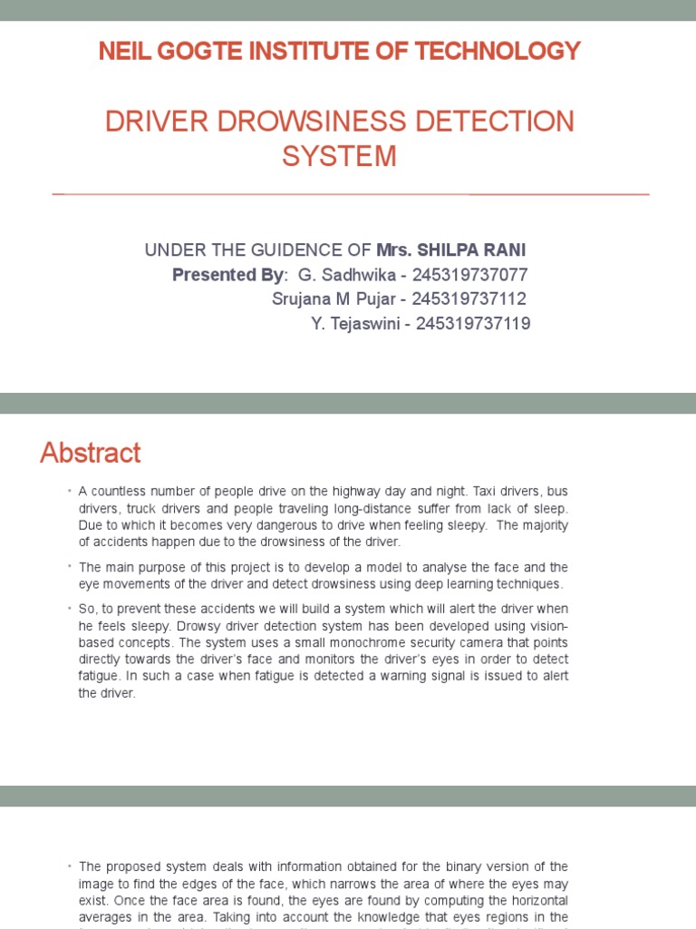 Driver Drowsiness Detection System: Neil Gogte Institute of Technology ...