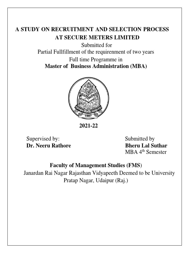 MBA 4th Semester Project Report | Download Free PDF | Recruitment ...
