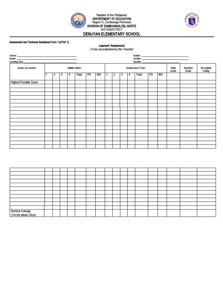 Assessment and Technical Assistance Form 1ATAF 1 Teacher | PDF