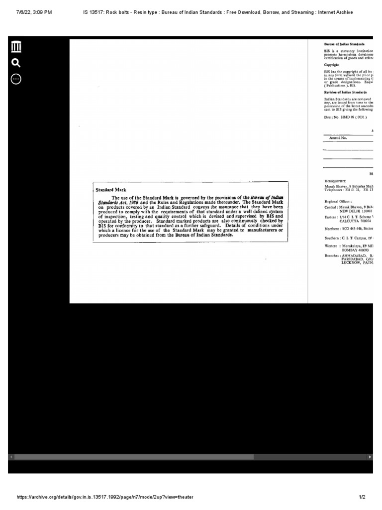 IS 13517 - Rock Bolts - Resin Type - Bureau of Indian Standards - Free ...