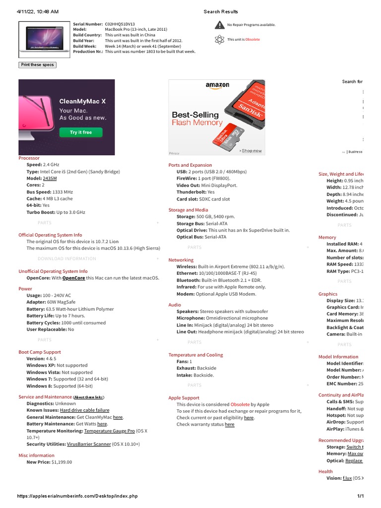 Apple Serial Number Info - Decode Your Mac's Serial Number! | PDF ...